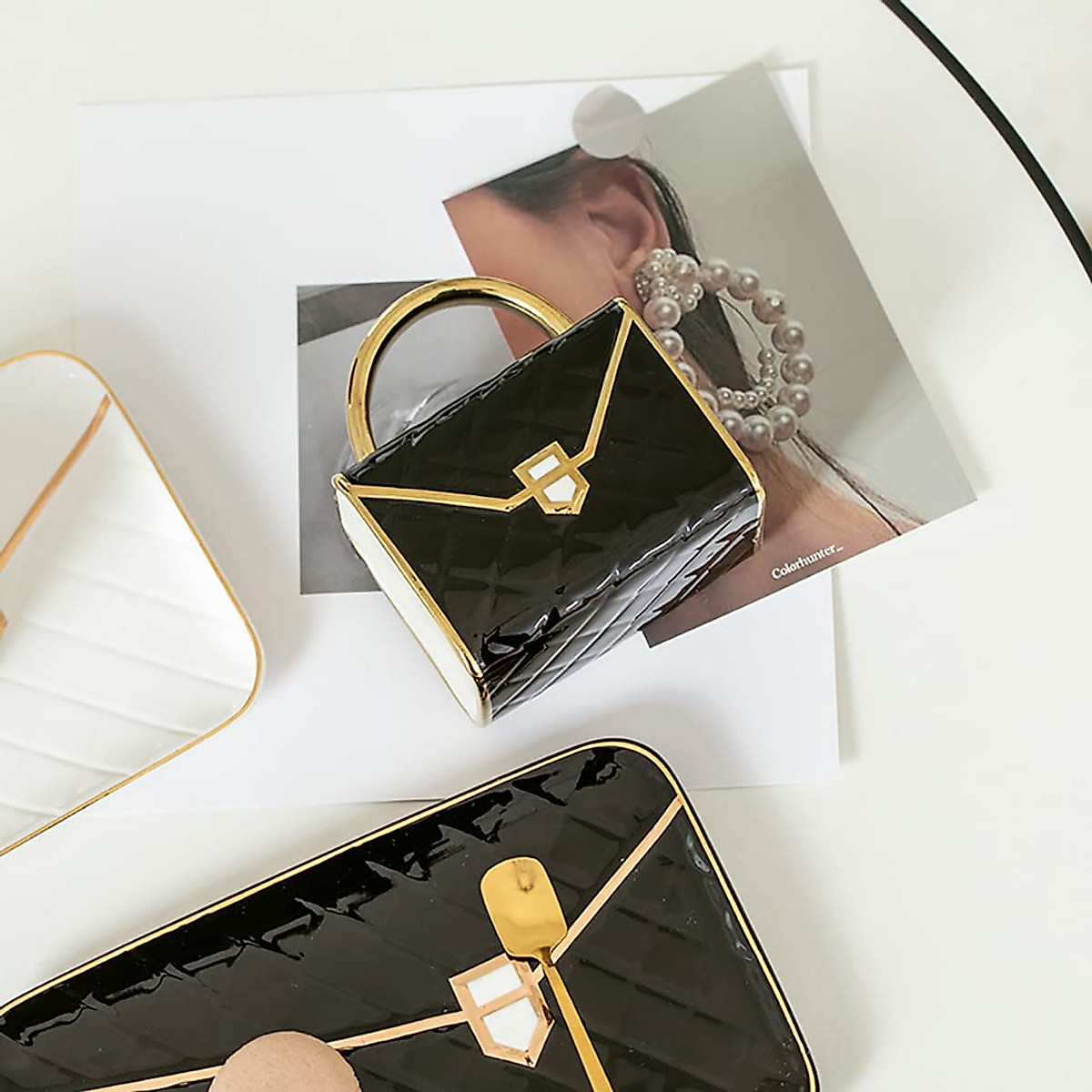 Vamotto Handbag Shaped Coffee Mug with Saucer, Novelty Hand bag Coffee Cup Ceramic Tea Cup Travel Coffee Mug For Office Ladies Mom Women Wife Girlfriend Sister (Black)