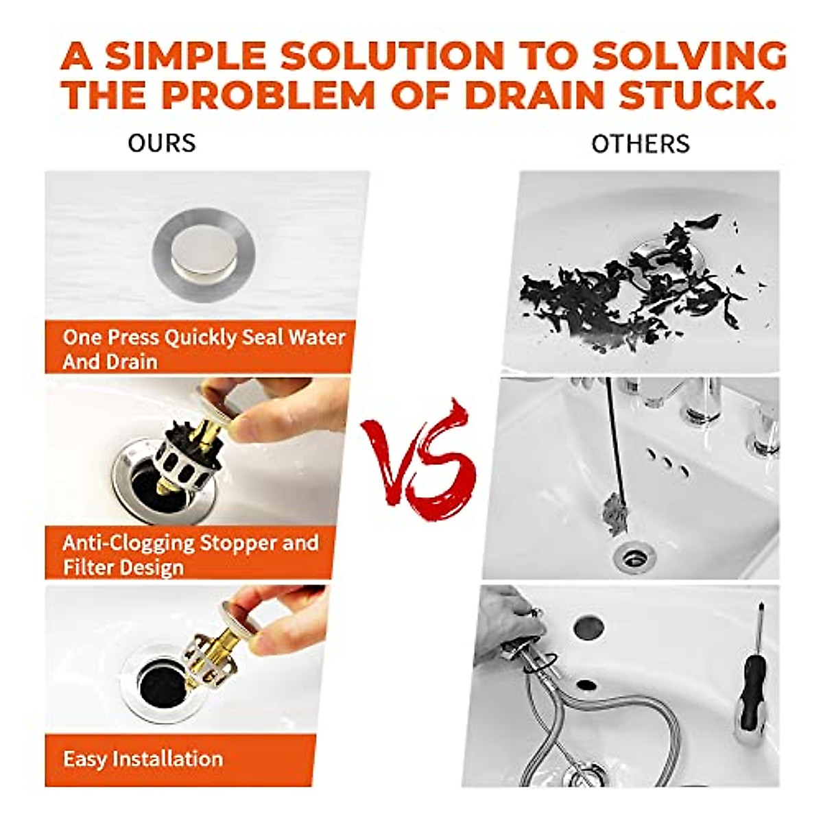 Only For 1.38 Inches Wash Basin Bounce Drain Filter , 2PCS Stainless Steel Kitchen Bathroom Plug Pop up Sink Drain Stopper Drain Strainer with Basket