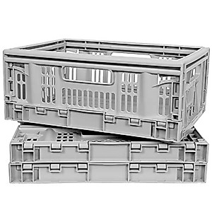 CleverMade CleverCrates Pro-Grade 15.8 Liter Collapsible Storage Bin/Container: Grated Wall Utility Basket/Tote, Grey, 3 Pack