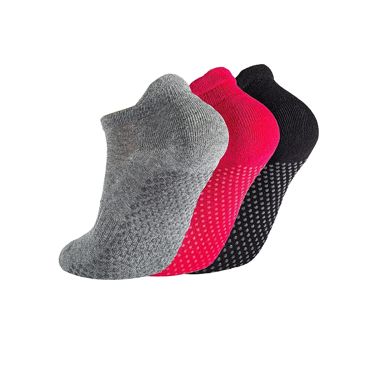Grip Socks for Women Pilates Non Slip Socks Womens Pilates Socks with Grips for Women Grippers Socks No Slip Socks Women 3pair black red grey