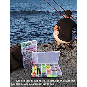 Beoccudo Tackle Box Bead Organizer 2 Pack Fishing Tackle Box Organizer Plastic Compartment Storage Box Container with Dividers (Clear Tacklebox)