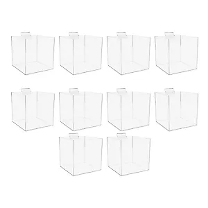 Marketing Holders 10 Pack 4" Slatwall Retail Bin Clear Acrylic Merchandise Storage Organizer Bulk Product Dump Box Single Pocket Square Caddy for Retail Stores and Service Centers