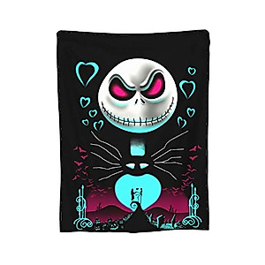3D Printed Christmas Blanket Jack & Sally Adult Blanket Novelty Soft Flannel Blanket for Couch Bed Living Room Sofa 2-50"x40"