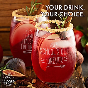 Retirement Gifts for Women 2022 - 2PC Retired Teachers Stemless Wine Glass 17Oz- Funny Teacher Gifts - Gifts for Daycare Provider - Teacher Appreciation Gifts - Retired Gifts for Professors