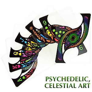 Brybelly Aces High - Clear Plastic Playing Cards Themed with Blacklight Celestial Artwork in a Clamshell Case - Standard Index, Thick Waterproof Playing Cards with 2 Jokers - 3.5 x 2.5-54 Card Deck