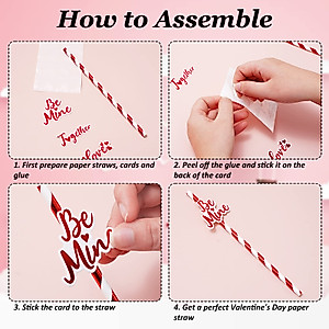 Whaline Valentine's Day Paper Straws 60Pcs Metallic Red Drinking Straws with 60Pcs Foil Red Letter Slices White Stripe Disposable Straws for Beverages Cocktail Wedding Birthday Party Supplies