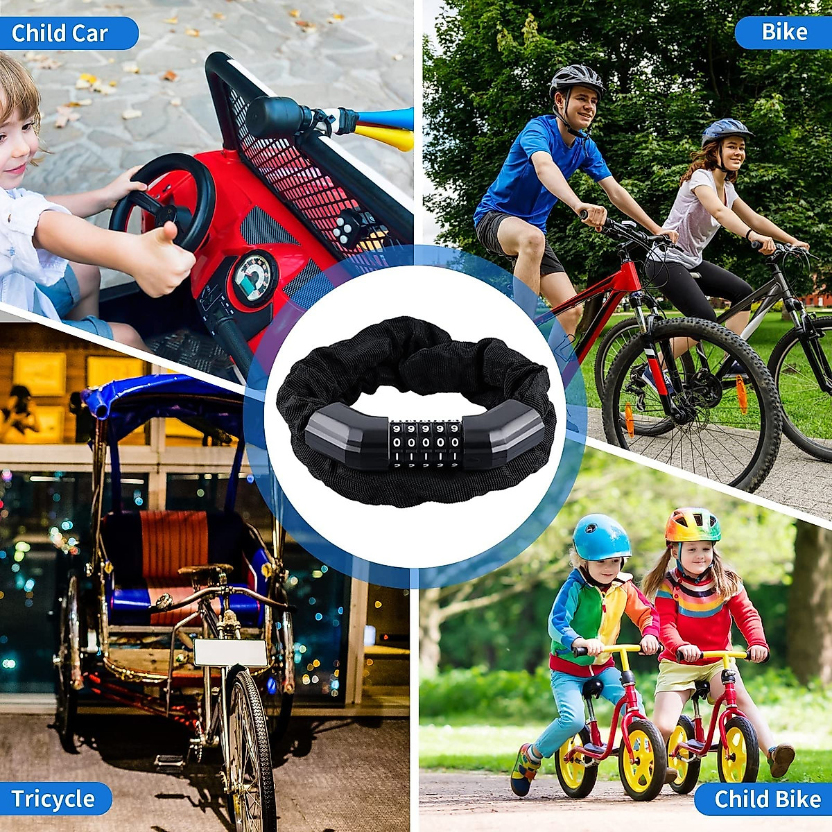 KNETE Bicycle Lock, Mini Portable Bicycle Lock, 5-Digit Combination Bicycle Lock, Combination Bicycle Lock, Lock bar, Skateboard Lock, Motorcycle Lock, Multifunctional Bicycle Anti-Theft Lock.