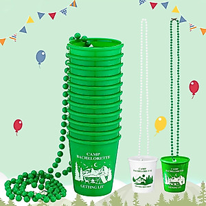 Landical 12 Pcs Camp Bachelorette Party Shot Glasses Necklaces on Beaded Hitched Getting Lit Plastic Shot Necklace Cups Bachelorette Party Bridal Party Necklaces for Decorations Wedding Favors