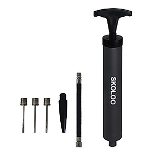 Skoloo 10" Portable Hand Air Ball Pump Inflator Kit with Needle, Nozzle, Extension Hose for Soccer Basketball Football Volleyball Water Polo Rugby Exercise Sports Ball Balloon Swim Inflatables,Black