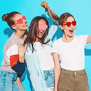 AFNWQI Heart Sunglasses, Heart Shaped Sunglasses, 3-Pack, Transparent Rimless Sunglasses, Colored Sunglasses, Heart Glasses, Heart Sunglasses for Women, Party Glasses (Red+Hot Pink+Pink)