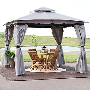 Sunnydaze Soft-Top Patio Gazebo - 10x10 Foot Rectangle Outdoor Gazebo with Screens and Privacy Walls - Gray - Perfect for Backyard, Garden or Deck