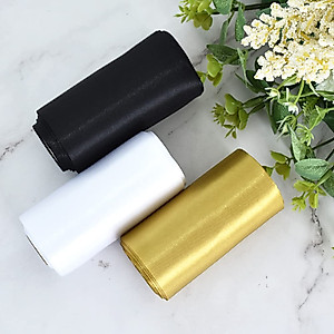 TONIFUL 3 Rolls 4 Inch Wide Ribbons, Black Gold White Satin Ribbons Set for Cutting Sewing Wedding 40th 60th 80th Birthday Party Decoration, Chair Sash Table Runner Outdoor Yard, Graduation Party