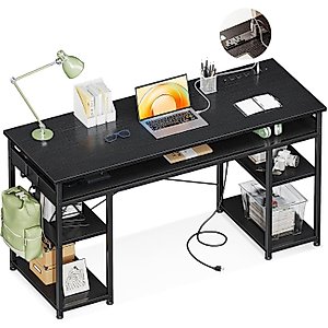 AODK 48 Inch Small Computer Desk with Power Outlets & Type-C, Writing Desk with Storage Shelves Headphone Hook, Student Laptop PC Desks for Small Spaces Home Office, Kids Desk, Black