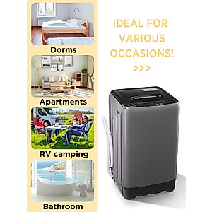 Krib Bling 17.7 lbs Full-Automatic Washing Machine with LED Display, Portable Compact Laundry Washer with Drain Pump, 10 Wash Programs 8 Water Levels, Grey