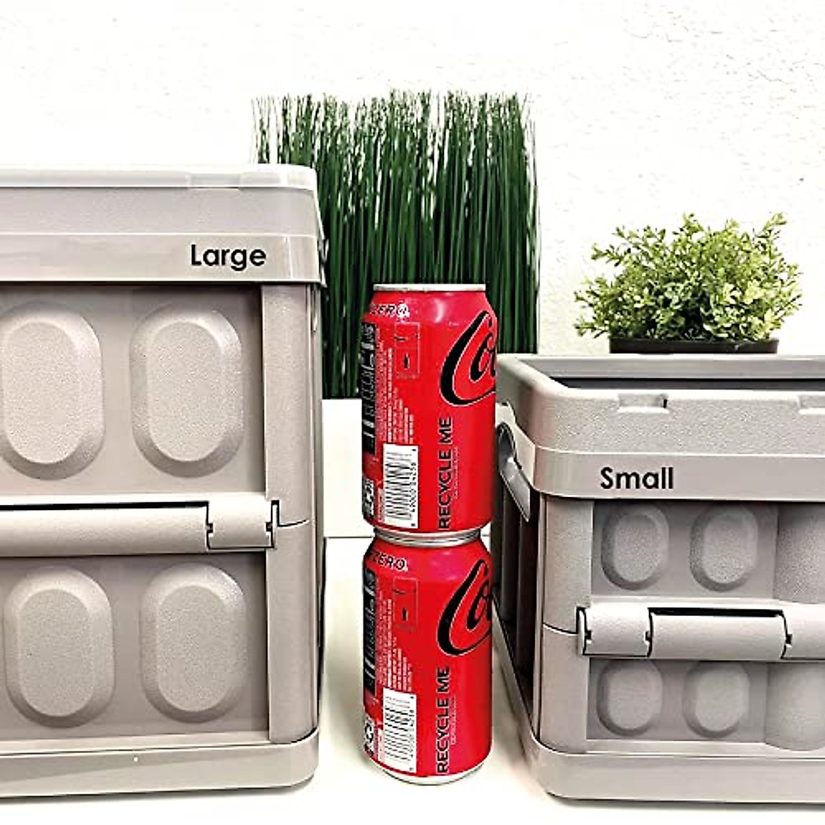 Collapsible and Foldable Plastic Storage Bins Containers. Stackable Organizer Storage Box and Utility Crates for your Home and Vehicle (S, w/ Lid)