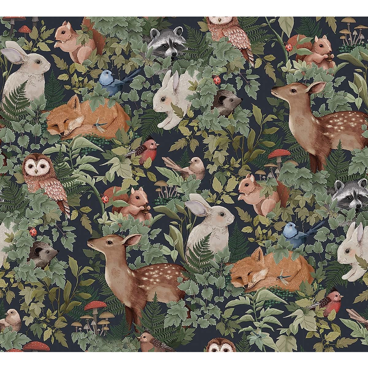 MuralPeel Animal Leaf Forest Deer Rabbits Squirrel Owl Green Plants Peel and Stick Wallpaper Self Adhesive Removable Easy Peel Off Contact Paper Stick on Wall Paper for Bedroom&Renter