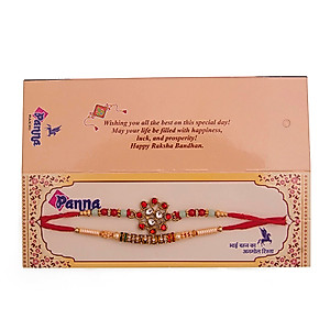 Rakhi for Brother Set of 2 with Greeting Card, Beautiful Designer Raksha Bandhan Rakhi Gift Set for Brother Bhaiya Bhai Bro, Traditional Indian Style Rakshbandhan Rakhi Gifts for Brother