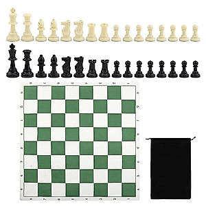 Portable Chess & Checkers Set, 42cm Tournament Chess Mat with Chess & Storage Bag, PU Leather Tournament Roll Up Chess Board Travel Chess Sets(Size:42cm)