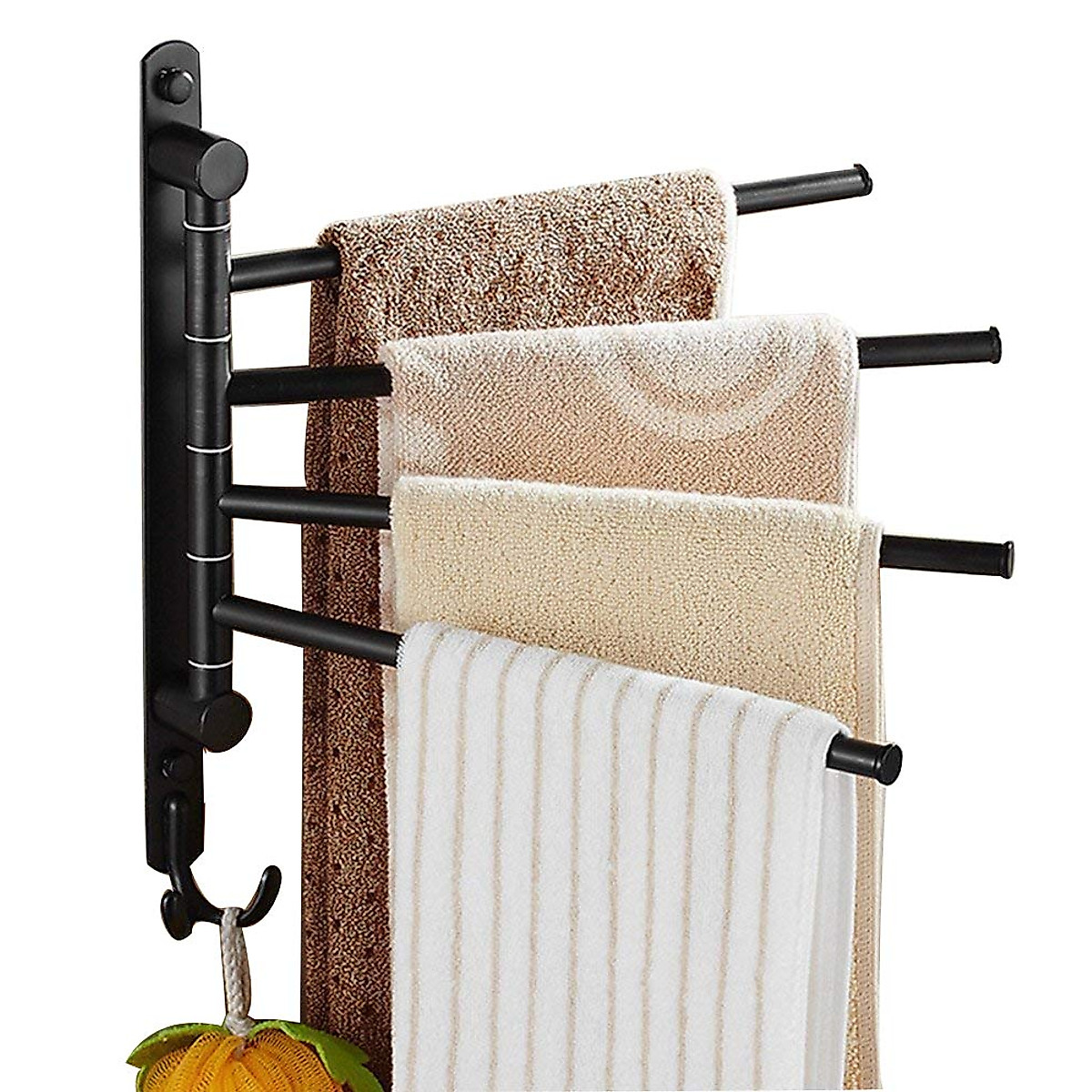 ELLO&ALLO Oil Rubbed Bronze Towel Bars for Bathroom Wall Mounted Swivel Towel Rack Holder with Hooks 4-Arm