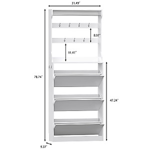 Boonatu Shoe Cabinet Storage for Entryway, Shoe Cabinet Storage with 3 Flip Drawers, Shoe Cabinet for Entryway Slim Space, White Shoe Cabinet Freestanding Wood Tall Shoe Rack for Entryway, Hallway