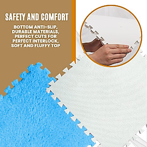 BANANA NATION Plush Puzzle Foam Floor Mat - Interlocking Carpet Tiles - 11.8 x 11.8 x 0.6 Carpet Foam Tiles - Carpet Puzzle Mats for Floor - Plush Foam Floor Tiles (12pcs -SkyBlue)