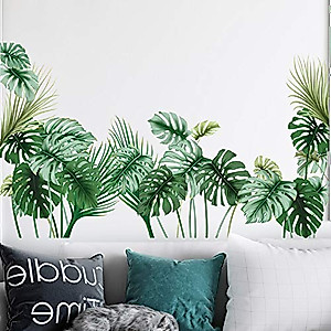 Tropical Wall Decals Palm Leaf Wall Stickers for Living Room, Green Plants Wall Decor Posters Vinyl Peel and Stick Art Murals for Bedroom Nursery Office