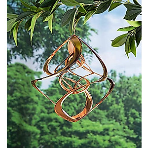 Wind & Weather Copper-Plated Dual Spiral Hanging Metal Wind Spinner, Steel, Ultra-Sensitive, Double Spinner, Kinetic Garden Art, Spinner 10" Dia. x 11" H, Chain 3" H