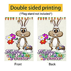 Easter Garden Flag Vertical Double Sided Rabbit Bunny Floral Egg Flag Yard Farmhouse Decoration 12 X 18 Inch