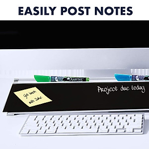 Quartet Glass Dry Erase White Board, Desktop Computer Pad for Notetaking, 18" x 6" Whiteboard, Clean Erase Surface with Storage, 1 Dry Erase Marker, Black Surface (GDP18B)