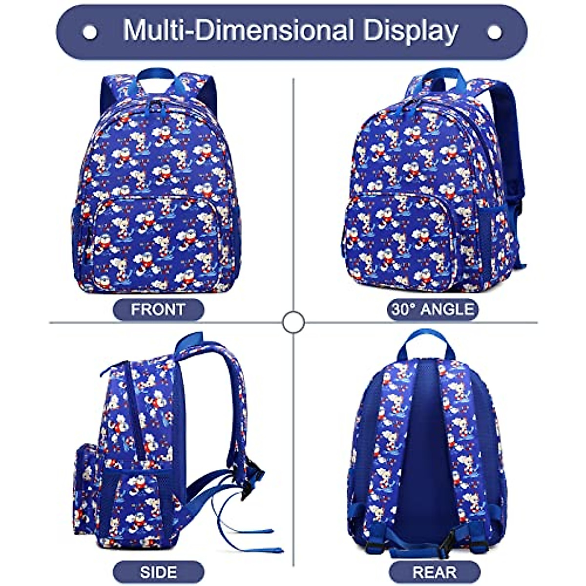 Toddler Kids Backpack For Girls Boys, 13.80" x 11.02" x 4.72" Unicorn Backpacks with Adjustable Padded Shoulder Straps For Age 3-6 (Blue Bear)