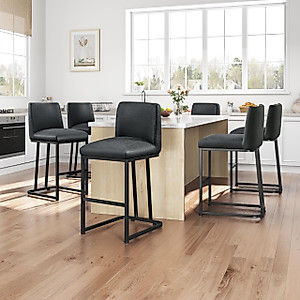 Yaheetech Counter Height Bar Stools 24'' Bar Stools Set of 2 Leather Bar Chairs Modern Upholstered Barstools with Back for Kitchen Counter, Dark Gray