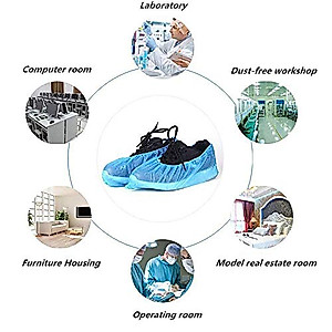 Hygienic Boot & Shoe Covers -100 Pack（50 Pairs） Extra Thick Disposable Shoe & Boot Covers Durable & Water Resistant- Anti- Slip,One Size Fits Most,Blue