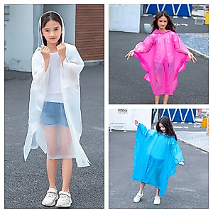 YUNLOVXEE Rain Poncho Raincoats for Kids Reusable - 2 Pack EVA Waterproof Rain Coat with Hood Rain Jacket for Boys Girls (US, Alpha, One Size, Regular, Pink+Blue)