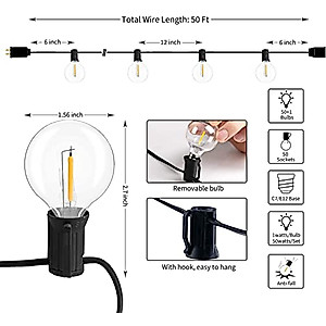 Outdoor String Lights Hanging Globe Patio Lights with 50 G40 Shatterproof Bulbs(2 Spare), IP44 Waterproof Connectable Dimmable 50 Hanging Lights for Indoor Outdoor Decor