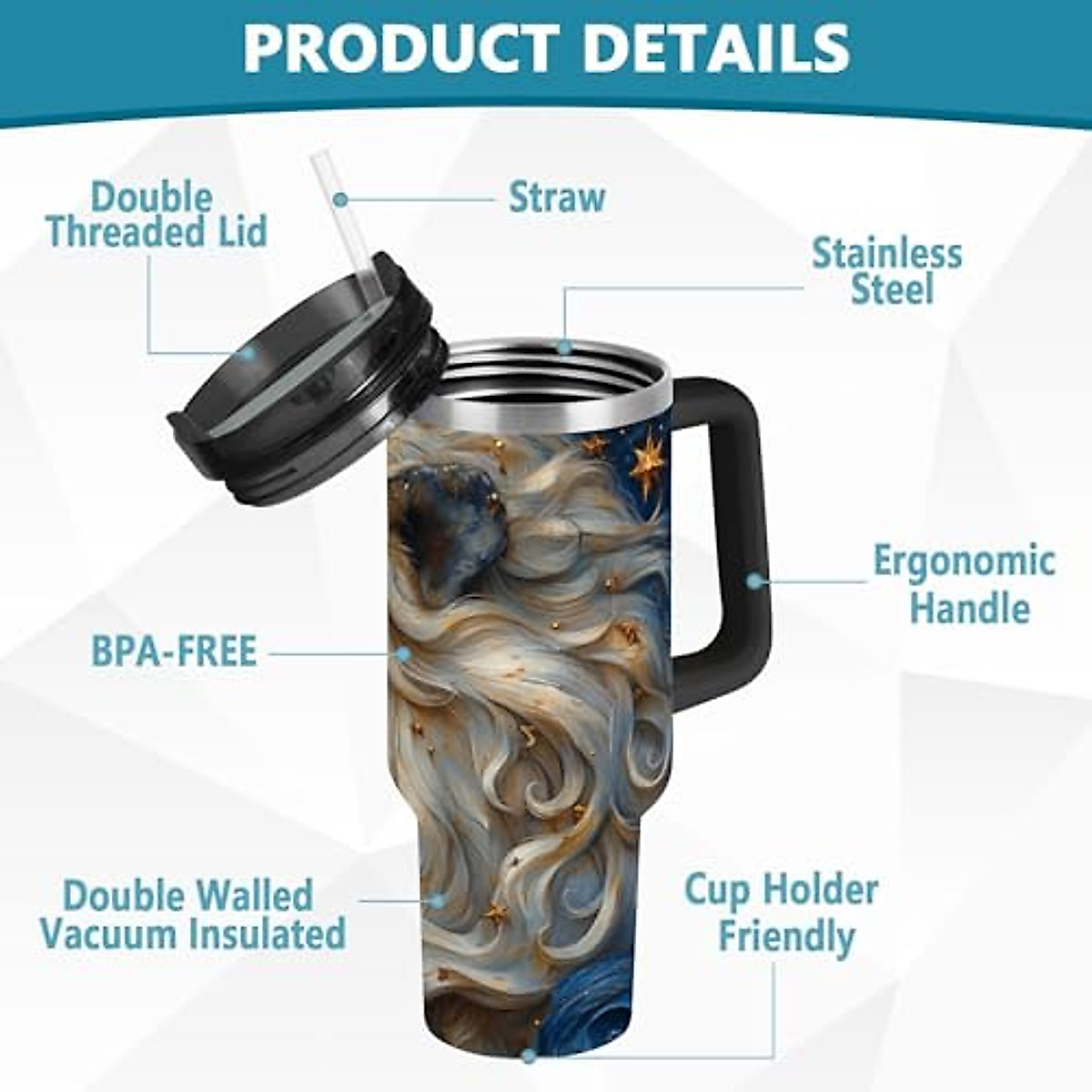 Selerdon 40 oz Tumbler Leo Zodiac with Handle and Straw Lid Vacuum Stainless Steel Insulated Water Bottle Travel Mug Car Cup Holder Friendly BPA Free for Gym Travel Office