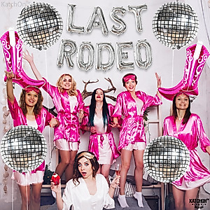 KatchOn, 15 pcs Last Rodeo Balloons Set - Silver, Disco Ball, Cowgirl Boots - Bridal Shower, Wedding, Birthday Decorations