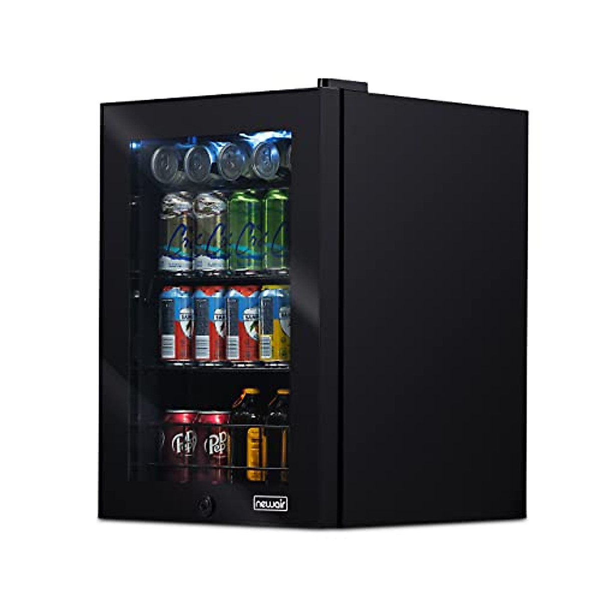 NewAir Beverage Refrigerator Cooler with 90 Can Capacity - Mini Bar Beer Fridge with Right Hinge Glass Door - Cools to 34F - AB-850B - Black