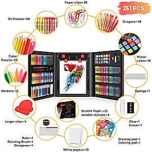 iBayam Art Kit, 251-Pack Art Supplies Drawing Kits, Arts and Crafts Gifts Box for Kids Teen Girls Boys, Art Set Case with Trifold Easel, Scratch Paper, Sketch Pad, Coloring Book, Crayons, Pencils