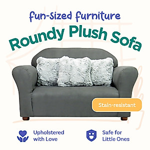 Keet Plush Childrens Sofa with Accent Pillows, Sofa for Kids Room, Kids Sofa, Toddler Sofa with Three Fluffy Pillows, Comfortable Sofa for Kids, Children Sofa, Kid Sofa, Charcoal and Grey