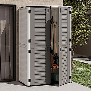 EAST OAK Outdoor Storage Shed, 53Cu.ft Vertical Resin Tool 4 x 6.6 FT Cabinet w/o Shelf for Garden, Patio, Backyard, All-Weather Outdoor Storage Clearance, Lockable with Floor