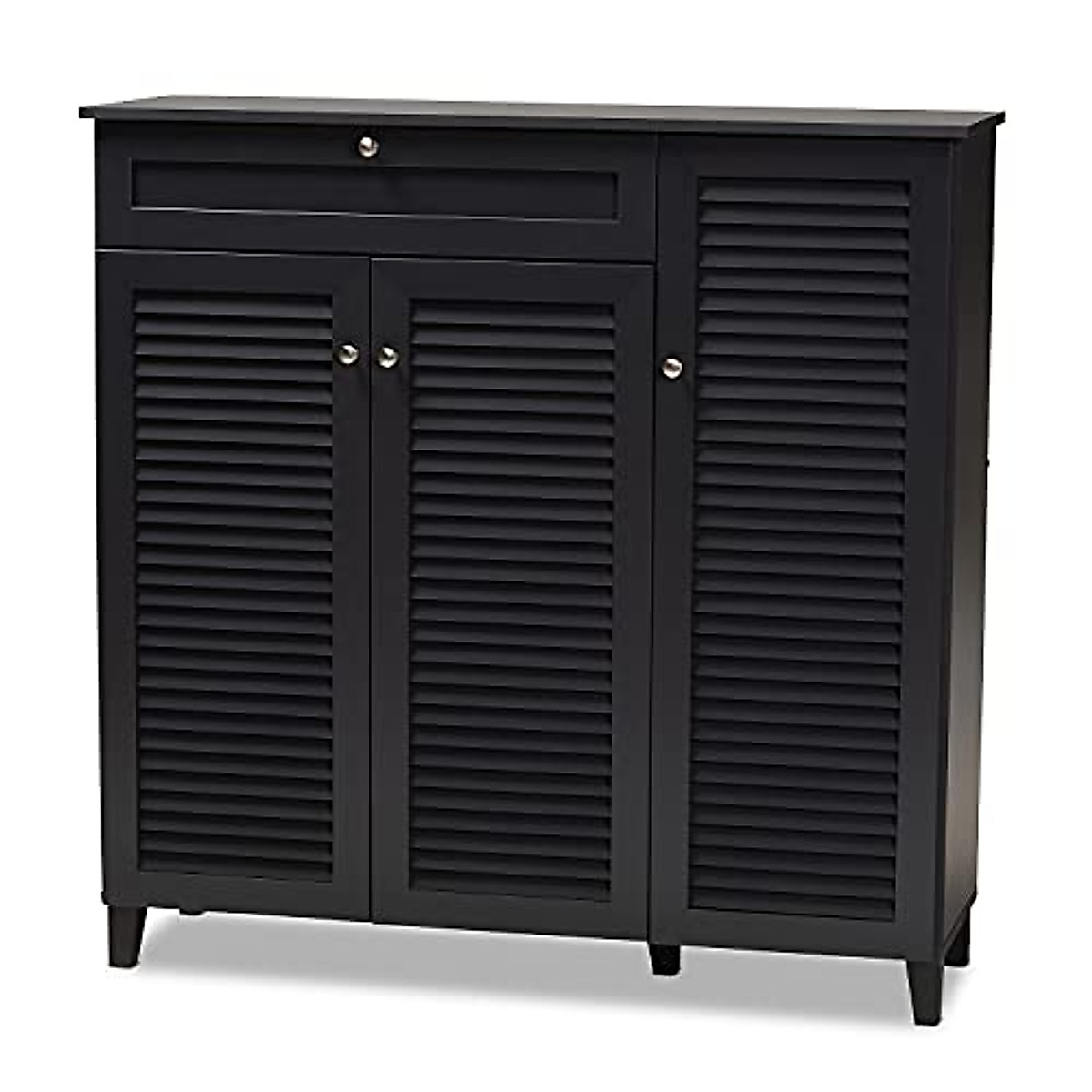 Baxton Studio Coolidge Wood 11-Shelf and Drawer Shoe Cabinet in Dark Gray