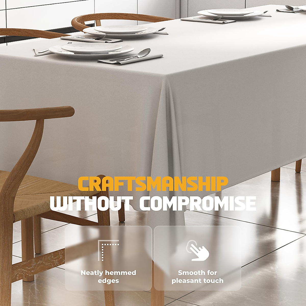 WEALUXE White Table Cloths for 8 Foot Rectangle Tables, 2-Pack, 60x126 inches, Water, Stain and Wrinkle Resistant, 200 GSM Washable Poly Fabric Tablecloths Rectangular, Elegant and Durable