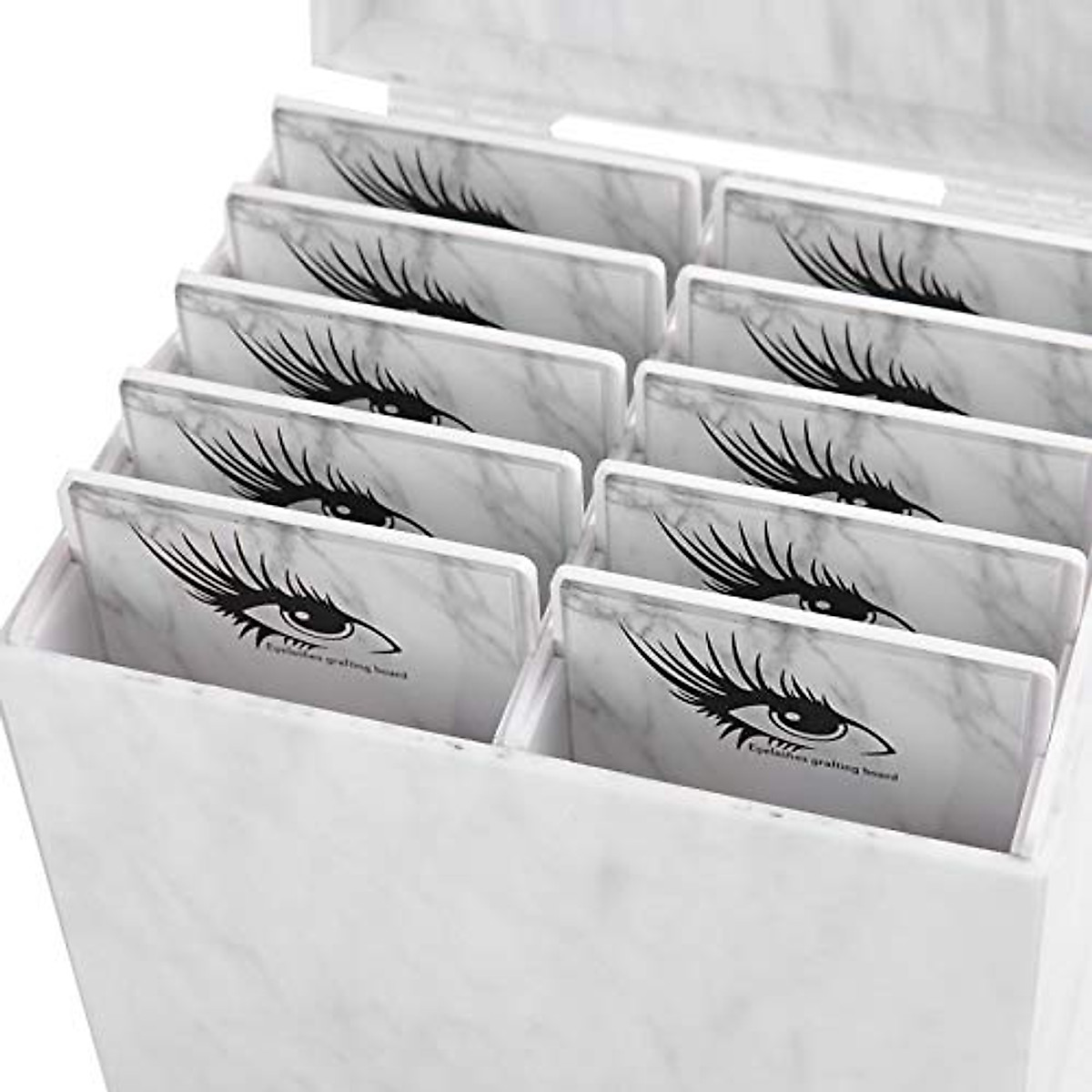 10 Layers Acrylic Eyelash Storage Box,Eyelash Holder Extension Tool,Makeup Organizer False Eyelashes Glue Pallet Holder, Grafting Eye lashes Close-Packed Display with 10 Pallets (Marble)