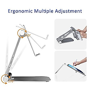 Tablet Stand, Portable Monitor Stand, Adjustable & Foldable Aluminium Kindle Stand Holder, Compatible with 2023 iPad Air 5/4, iPad Mini 6/5, iPad 10.2, iPad Pro 12.9/11, Phones (4-13 inch),Silver