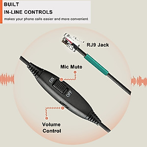Phone Headset with Microphone Noise Cancelling, Call Center Telephone Headset with RJ9 Jack, Work for Avaya 1408 9508 1416 Shoretel 230 480 Mitel 5220 Polycom NEC Allworx Zultys Aastra Landline Phones