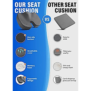 KoolCushy Seat Cushion, Striped Office Chair Cushion, Car Seat Cushion, Butt Pillow, Sciatica & Back Coccyx Tailbone Pain Relief, Memory Foam Non-Slip Chair Pad, for Computer Desk, Wheelchair, Gray