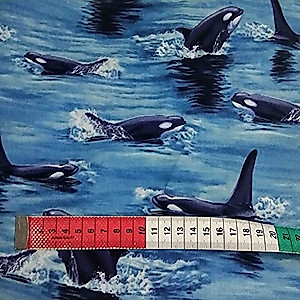 PUMCRAFT Sewing Fabric 100% Cotton Fabric Dolphin in Blue Sea Printed Sewing Cloth Dress Clothing Textile Tissue - 50cm - 105cm Fabric Patchwork Craft