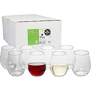 Unbreakable Wine Glasses - 100% Tritan - Shatterproof, Reusable, Dishwasher Safe (Set of 8 Stemless) by D'Eco
