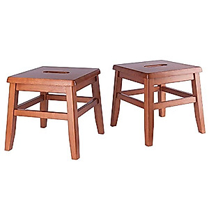 Winsome Kaya 2-Piece Conductor Stool Set, 12H in, Solid Wood, Teak Finish