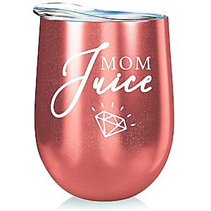 Mom Stainless Steel Wine Tumbler - 12oz with Steel Straw, BPA Free Lid, & Straw Cleaning Brush - Stemless Insulated Wine Tumbler with Lid - Gift for Mothers who Love Coffee, Tea - Mom Juice